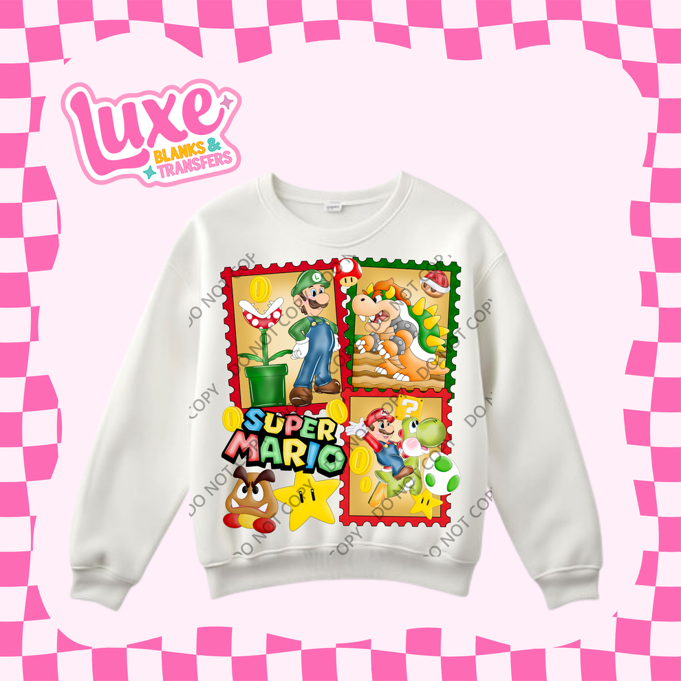 DTF Heat Transfer | Ma/rio Stamps | #420 – Luxe Blanks & Transfers