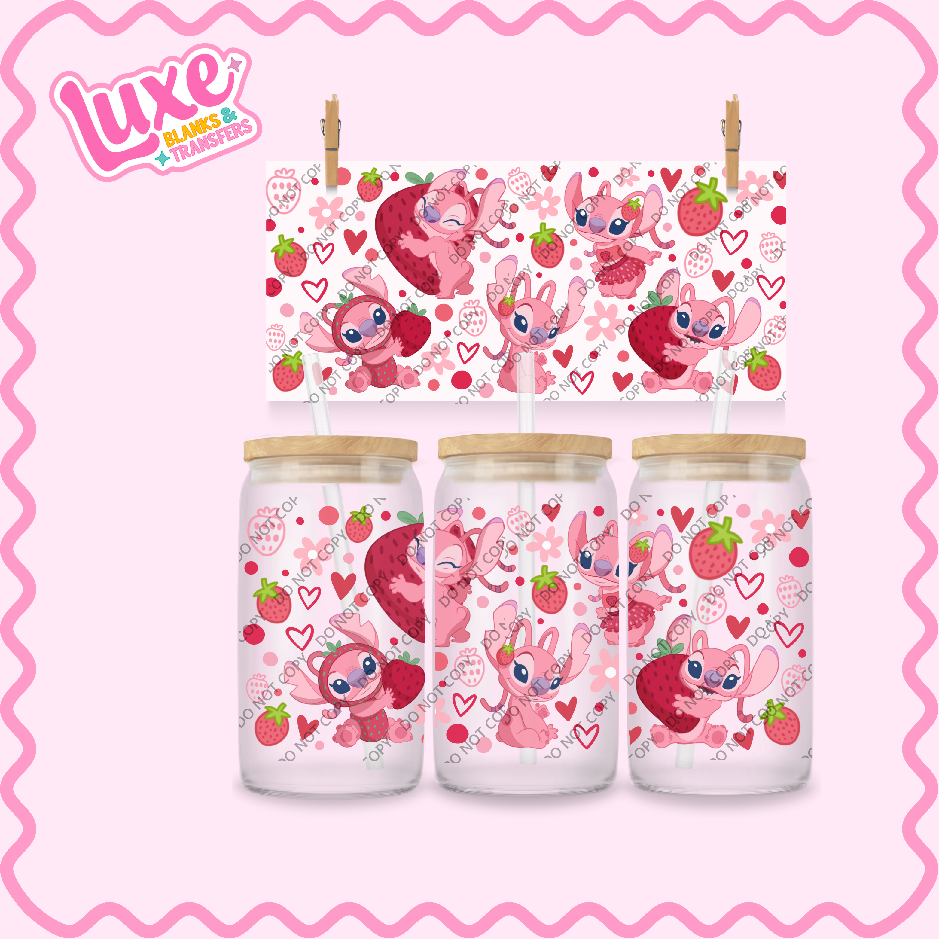 16oz UV DTF Wrap | Pink Alien Strawberries | #2130 – Luxe Blanks ...