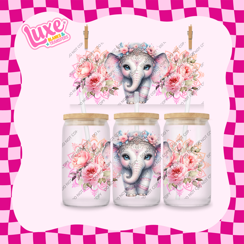 16oz UV DTF Wrap | Pink Elephant Cute | #2001 – Luxe Blanks & Transfers